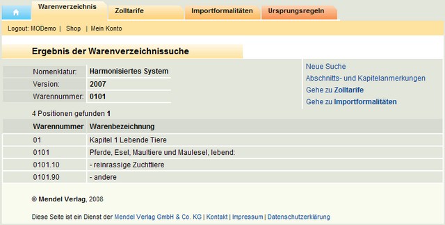 Das Warenverzeichnis
